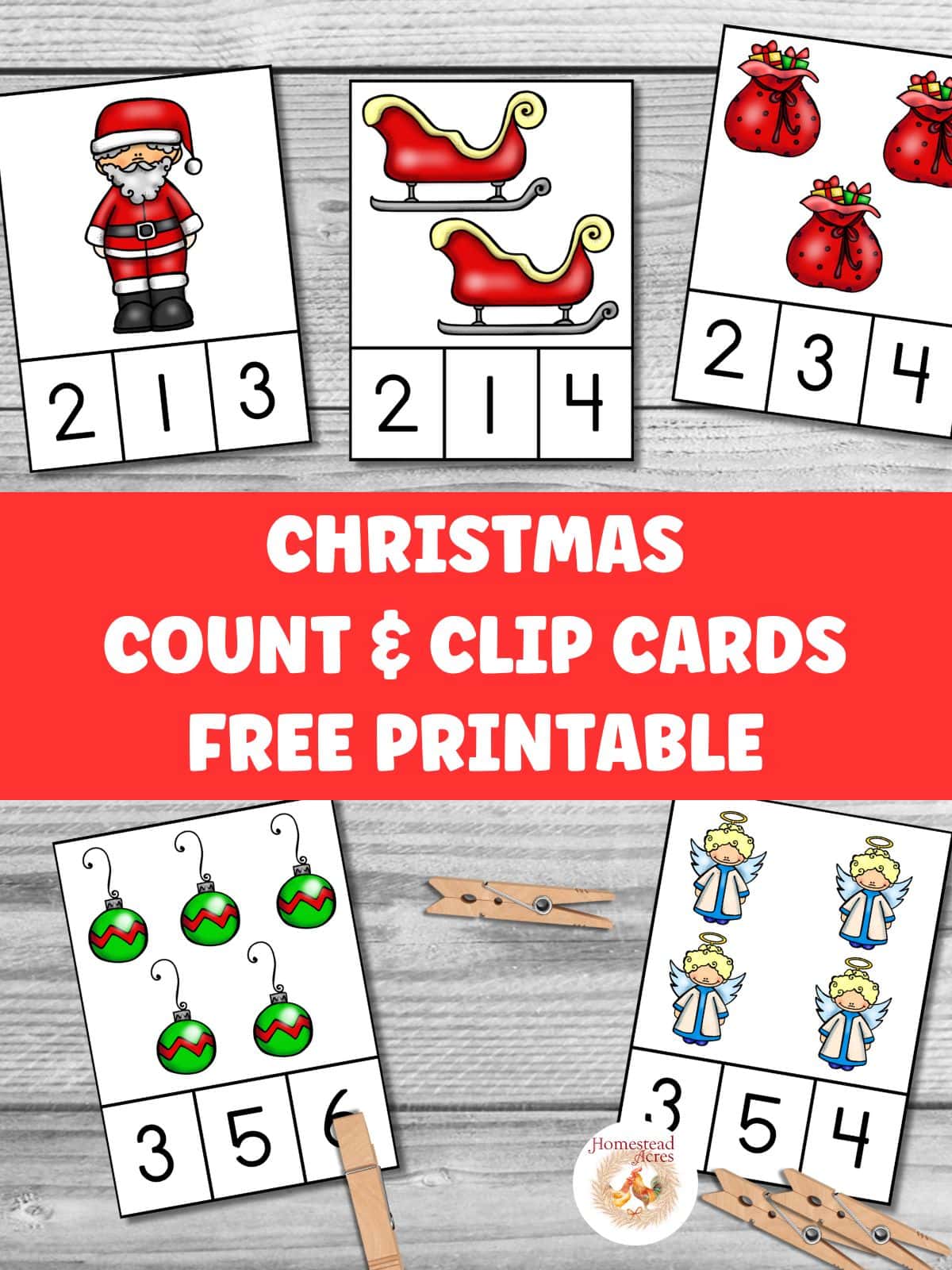 Free Printable Christmas Count And Clip Cards (1 to 12) - Homestead Acres