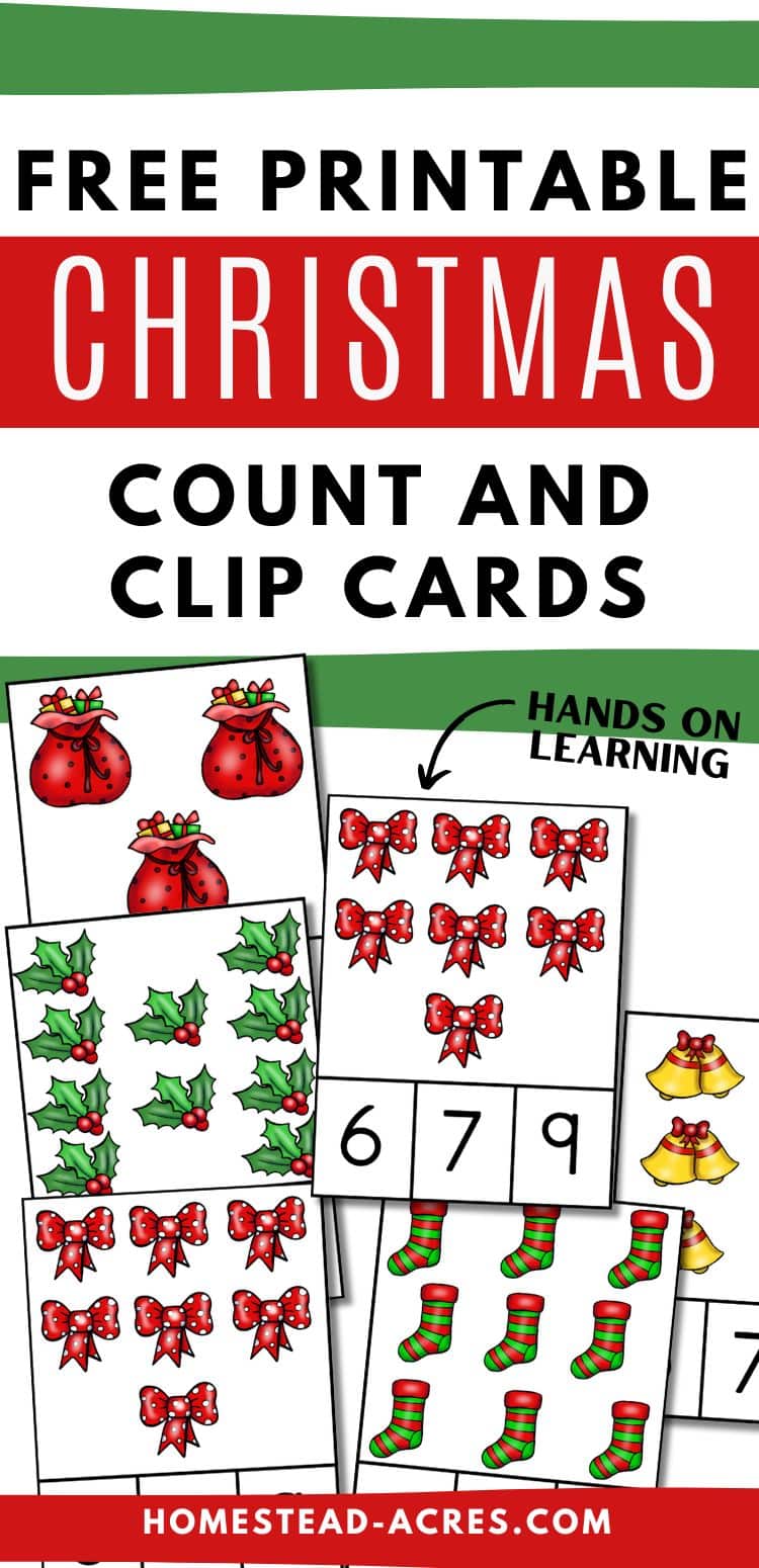 Free Printable Christmas Count And Clip Cards (1 to 12)