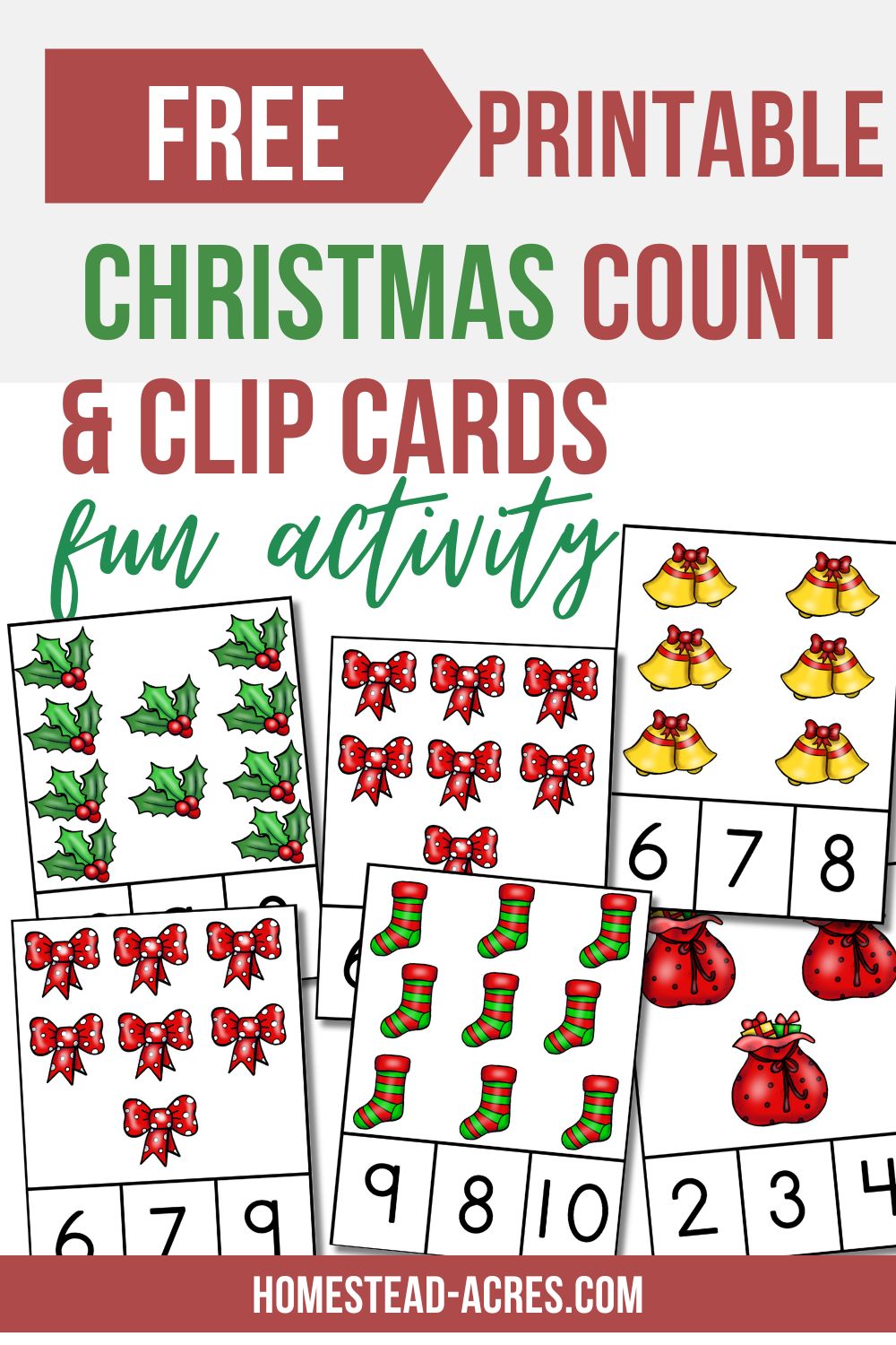 Free Printable Christmas Count And Clip Cards (1 to 12) - Homestead Acres
